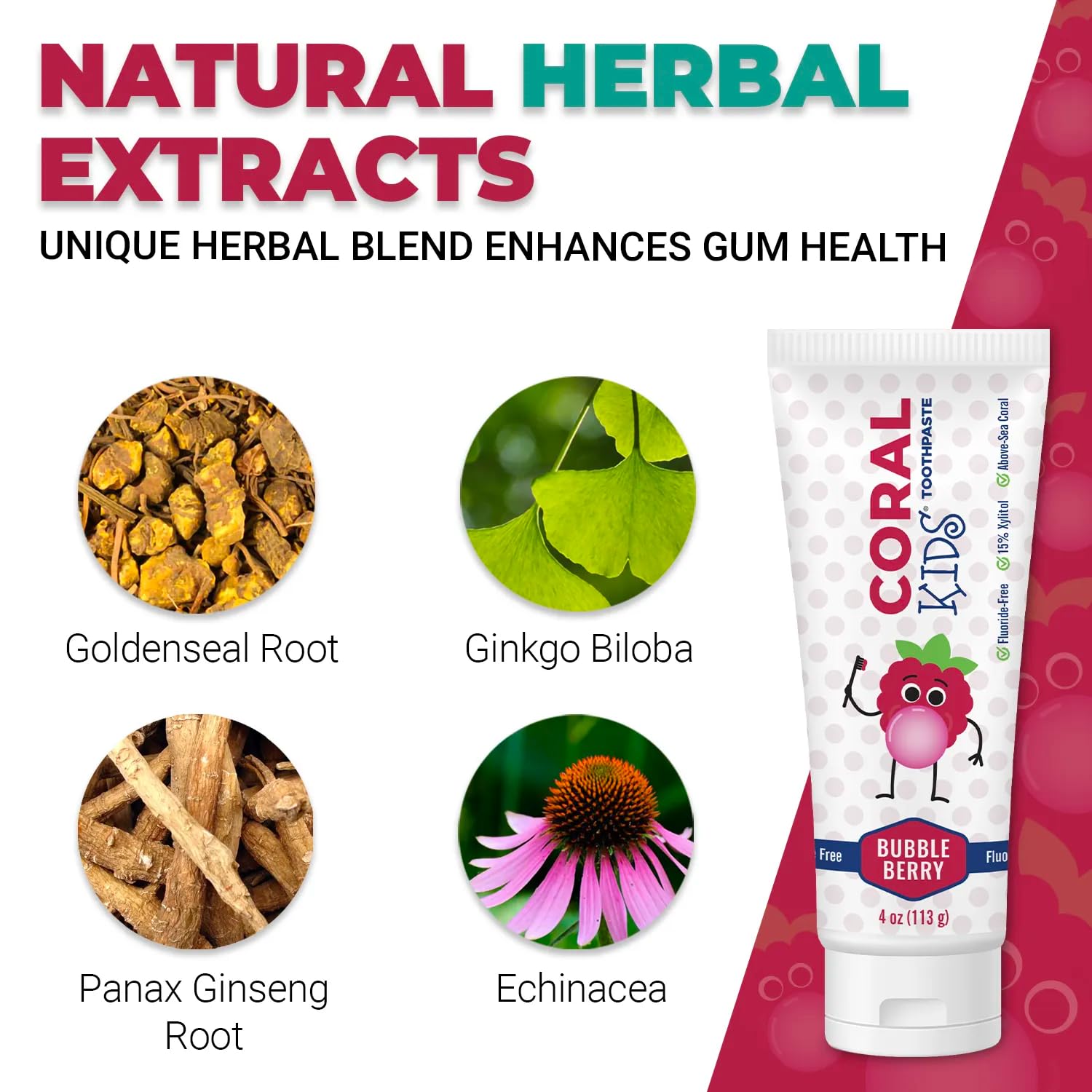 Coral White Kids Bubble Berry Fluoride Free Toothpaste - 4 Ounces (1 Pack)
