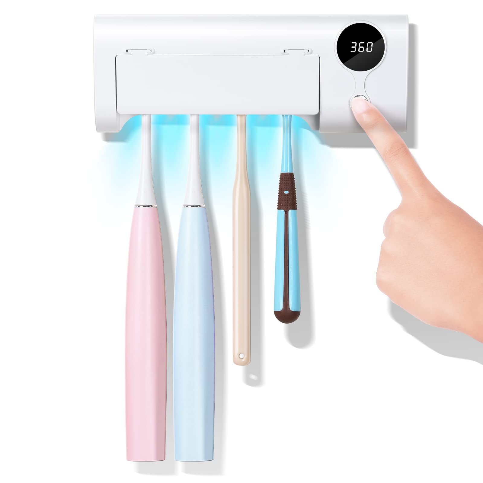 StarWin UV Toothbrush Cleaner, Timer Function, Rechargeable Tooth Brush Holder Wall-Mounted for Bathroom, No Drilling, 4 Slots