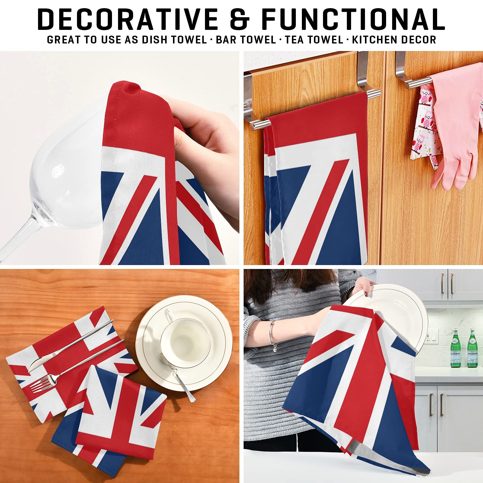 ALAZA British Flag London England Kitchen Towels Dish Bar Tea Towel Dishcloths 1 Pack Super Absorbent Soft 18 x 28 inches
