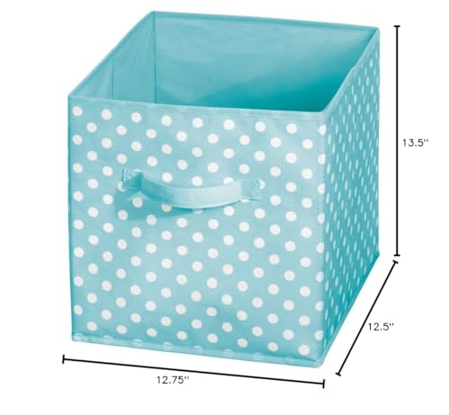mDesign Soft Fabric Closet Storage Organizer Cube Bin Box, Handle - Storage for Baby Child/Kids Room, Nursery, Toy Room, Furniture Units, Shelf - 12.75" high - Turquoise Blue/White Polka Dots