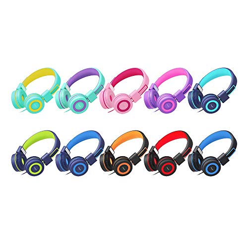 ELECDER i37 Kids Headphones Children Girls Boys Teens Foldable Adjustable On Ear Headphones 3.5mm Jack Compatible Cellphones Computer MP3/4 Kindle School Tablet Blue/Light Blue