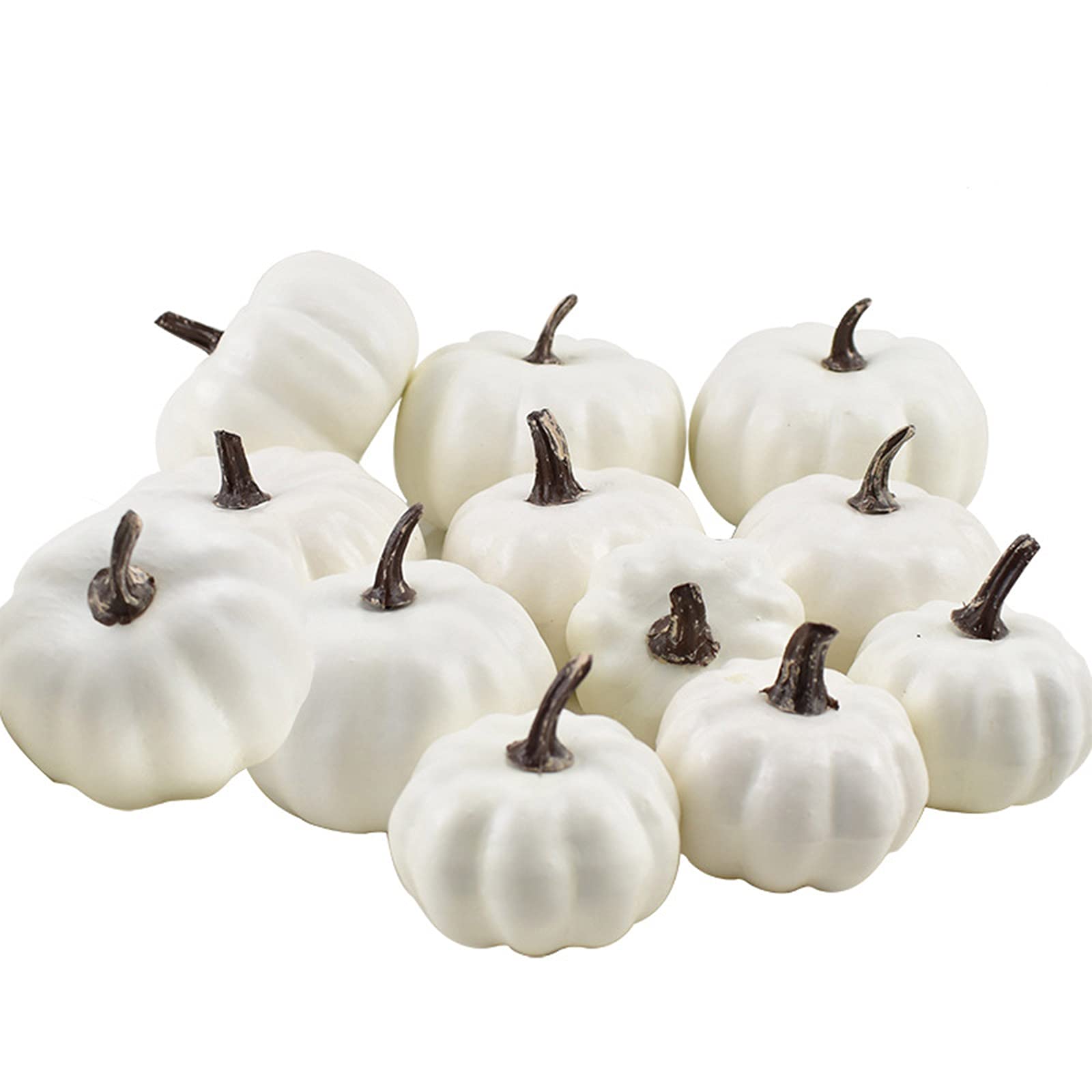 7Pcs Halloween Artificial Pumpkin Halloween Foam Pumpkin Faux Fall Harvest Pumpkins Thanksgiving or Halloween Decoration (White, 7Pcs)