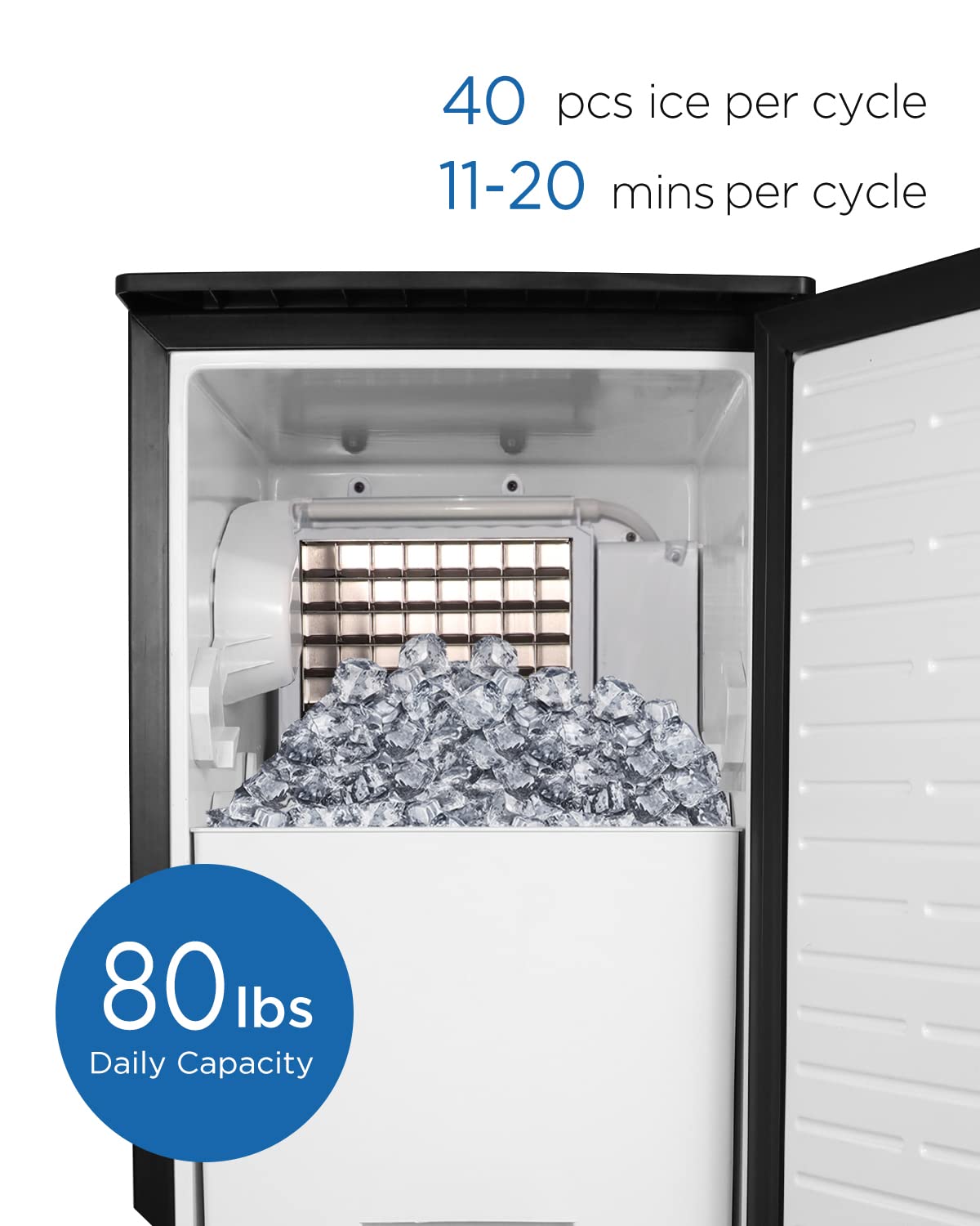ADT Under Counter Ice Maker 80lbs/ 24H Daily Built-in Ice Machine with Drain Pump 24H Timer Self-Cleaning, Freestanding Ice Cube Machine for Commercial and Home Use