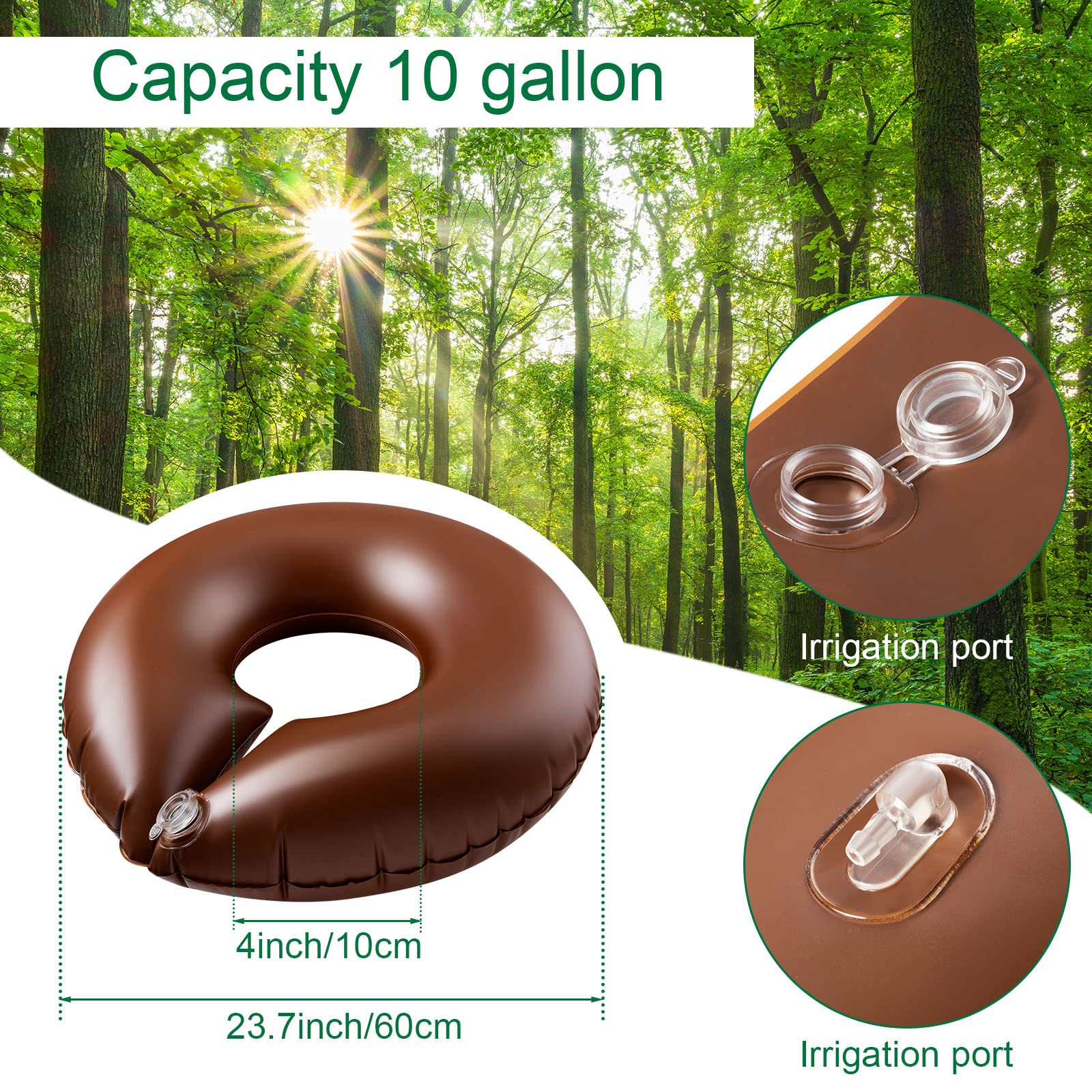 8 Pcs Tree Watering Bag 10 Gallon, Slow Release Tree Watering Ring Round PVC Drip Irrigation Water Pouch Automatic Drip System for Planting Gardening Trees and Shrubs, Brown, 23.6 x 23.6 Inch