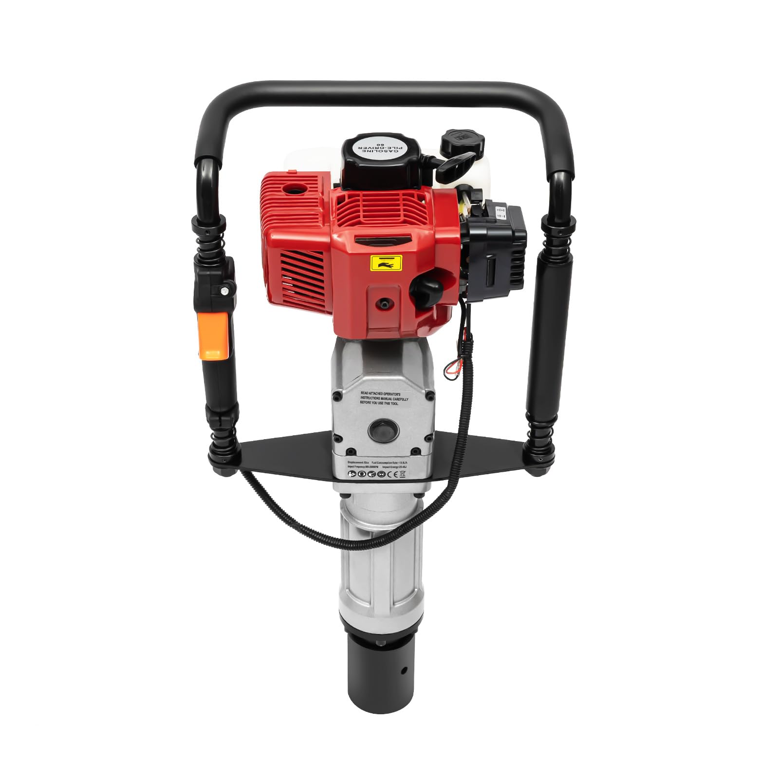 52CC Gas Powered T-Post Driver with Air-Cooled Cooling System 1900W Portable Petrol Piledriver Single Cylinder Gasoline Petrol Garden Fencing Tool Machine for Professional, Daily Household