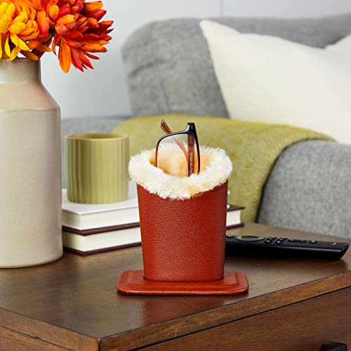 Juvale 2 Pack Eyeglasses Holder Stand, Plush Lined Bedside Glasses Case for Table, Desk, Nightstand (Black, Brown, PU Leather)
