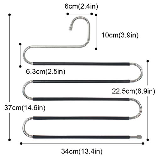 HuaQi S Shape Clothes Trousers Hangers Non Slip Closet Storage Organizer Multi Space Saving Hanger for Pants Jeans Belt Tie Scarf Legging (3-Pieces)
