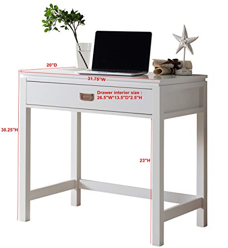 Kings Brand White Finish Wood Home & Office Workstation Computer Desk With Storage Drawer