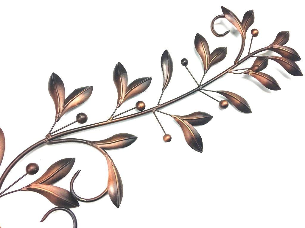 Bellaa 21956 Metal Wall Decor Over The Door Window Olive Branch Leaf Scroll Wrought iron Plaque Hanging Art Boho Home Decor Garden Patio Farmhouse Ranch Floral Accents 48 inch