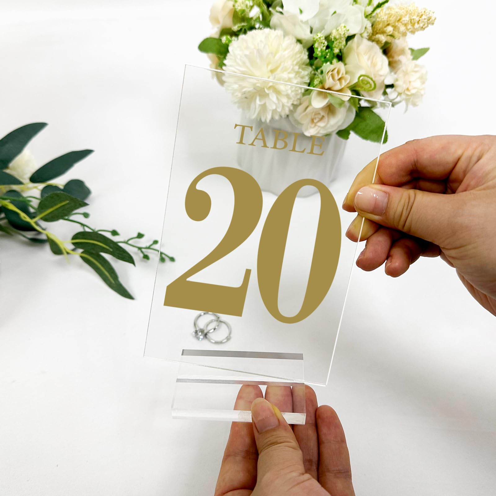 Acrylic Wedding Table Numbers 1-20 with Removable Base 6ร4x1/8 Elegant Table Number Holders for Weddings Meeting, Events, Birthdays, and Anniversaries