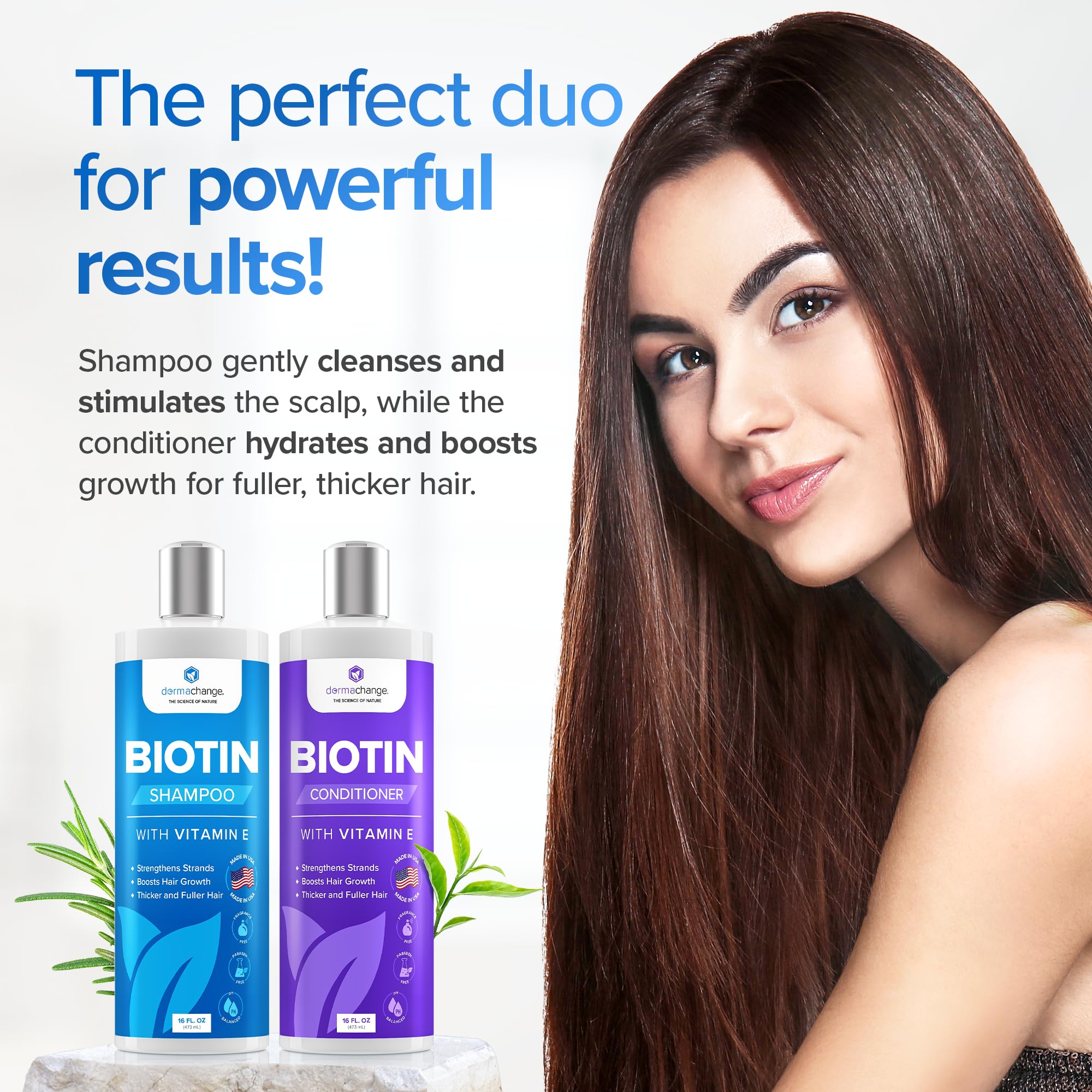 DermaChange Biotin Shampoo and Conditioner Set - Hair Growth Shampoo and Conditioner for Men & Women - Shampoo Conditioner for Dry, Damage & thinning hair with Tea Tree, Manuka Honey & Rosemary 16oz
