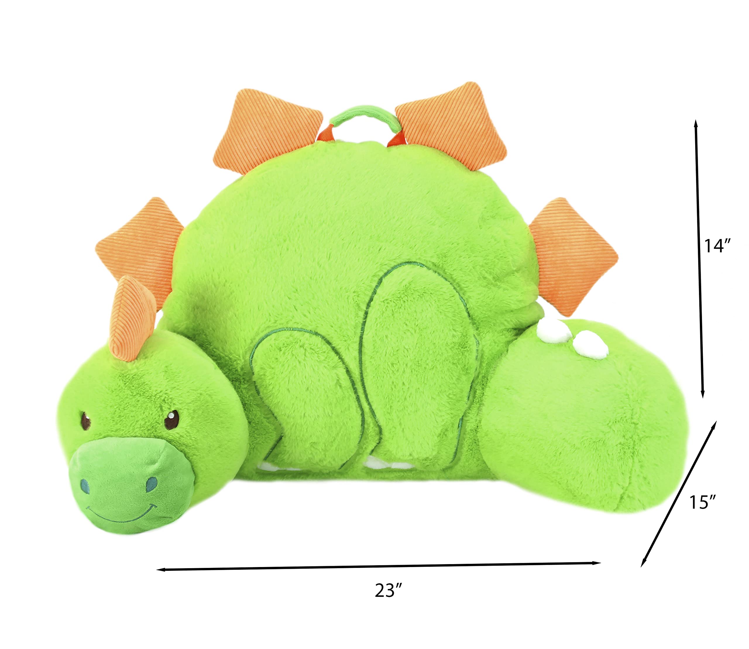 Soft Landing | Nesting Nooks | Soft and Cuddly Portable Back Rest and Reading Pillow with Storage Pocket – Dino 23 x 15 x 14 inches