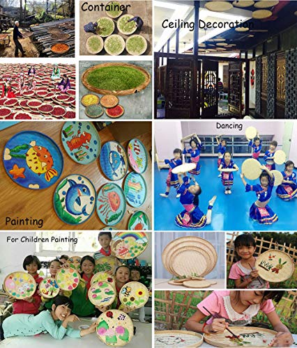TimesFriend 100% Handwoven Flat Wicker Round Fruit Basket Woven Food Storage Weaved Shallow Tray Organizer Holder Bowl Decorative Rack Display Kids DIY Drawing Board (50cm/20,42cm/17,36cm/14,30cm/12)