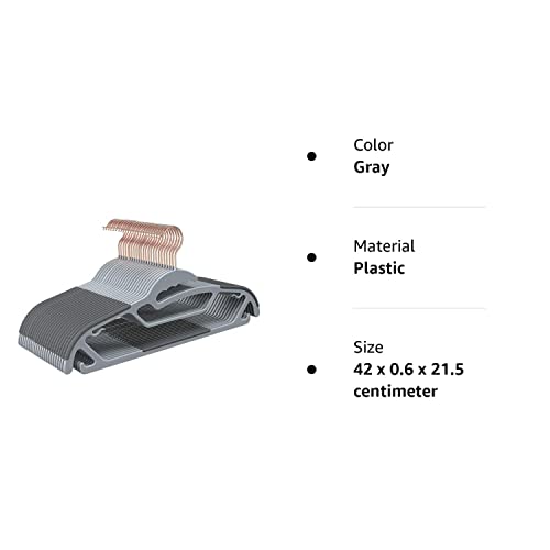 TIMMY Plastic Hangers, 50 Pack Ultra Thin Non Slip Clothes Hanger Space Saving Coat Hangers, 360°Rotating Rose Gold Hook Hanger Heavy Duty Pant Hangers (Grey)