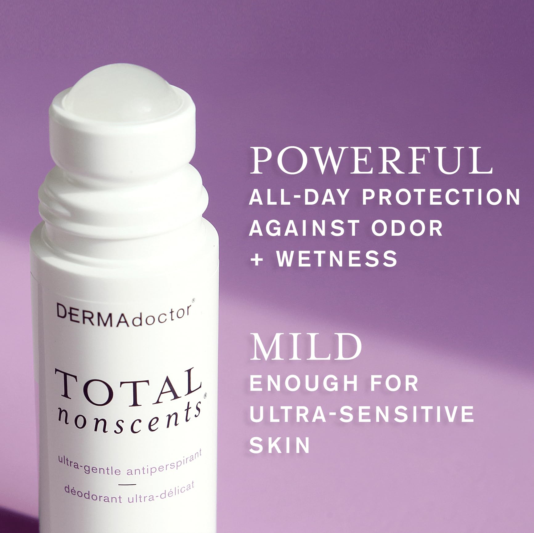 DERMAdoctor Total NonScents Ultra-Gentle Antiperspirant Sensitive Skin. Unscented, Clinical Strength Antiperspirant for Men & Women; Hypoallergenic Roll On Deodorant - 3 oz