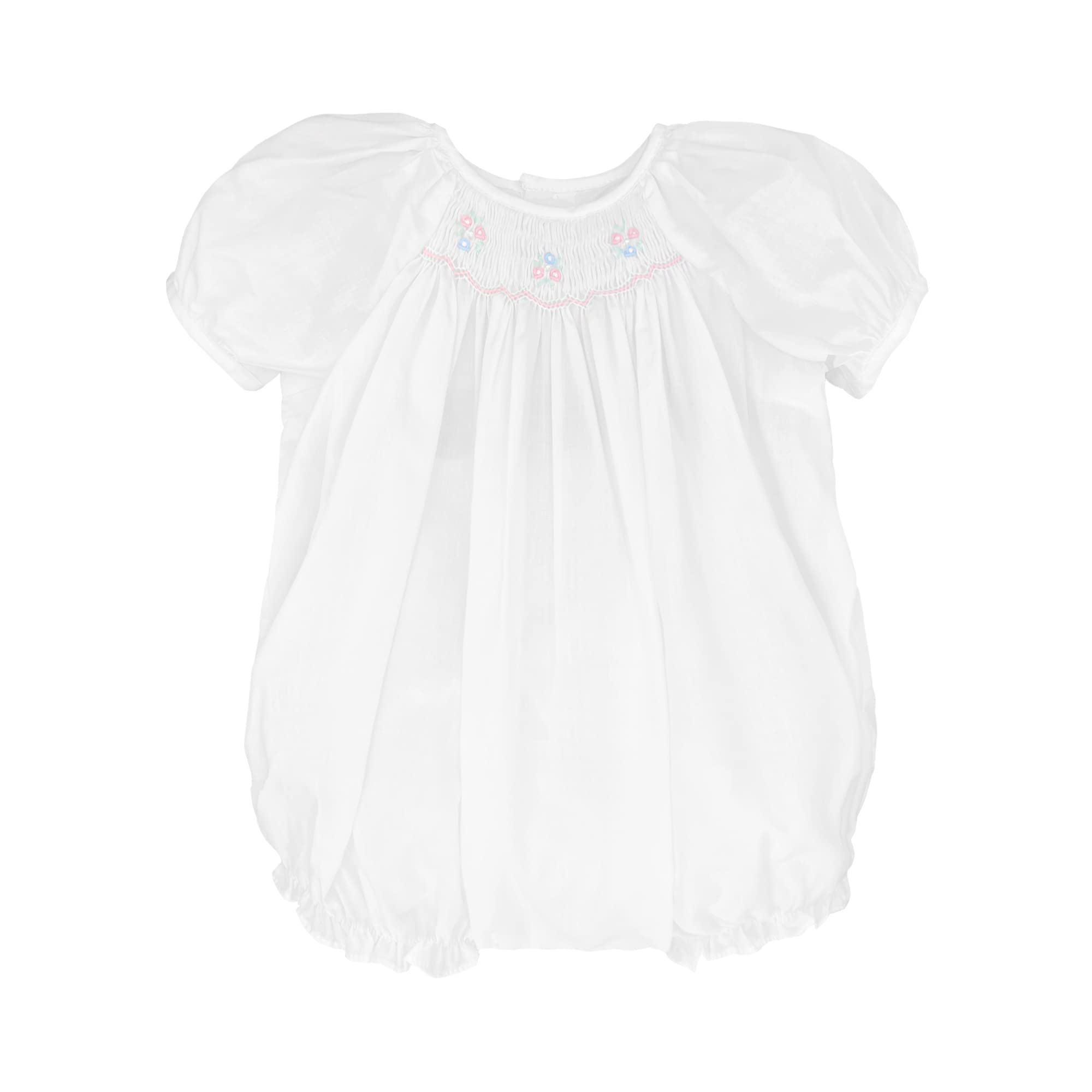 Petit Ami Baby Girls' Hand-Embroidered Smocked Bubble (White, Newborn)