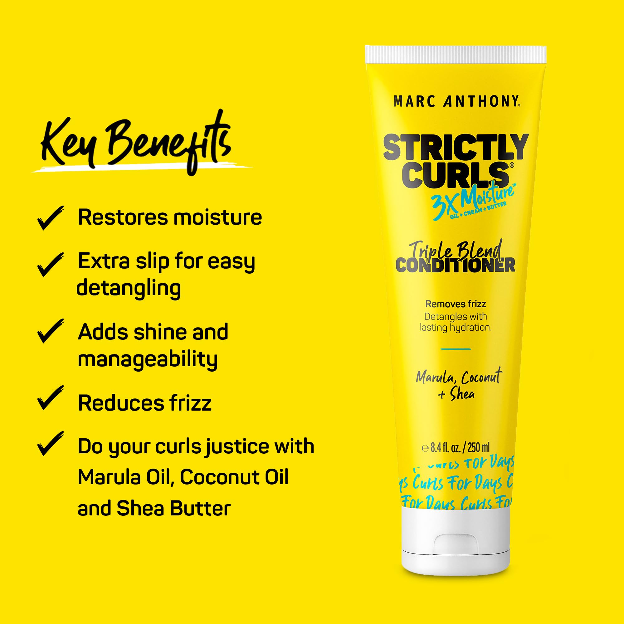 Marc Anthony Curly Hair Conditioner, Strictly Curls - 3x Moisture For Curl Defining & Enhancing - Shea Butter, Marula Oil, Aloe Vera & Coconut Cream - Sulfate Free & Color Safe For Dry Damaged Hair