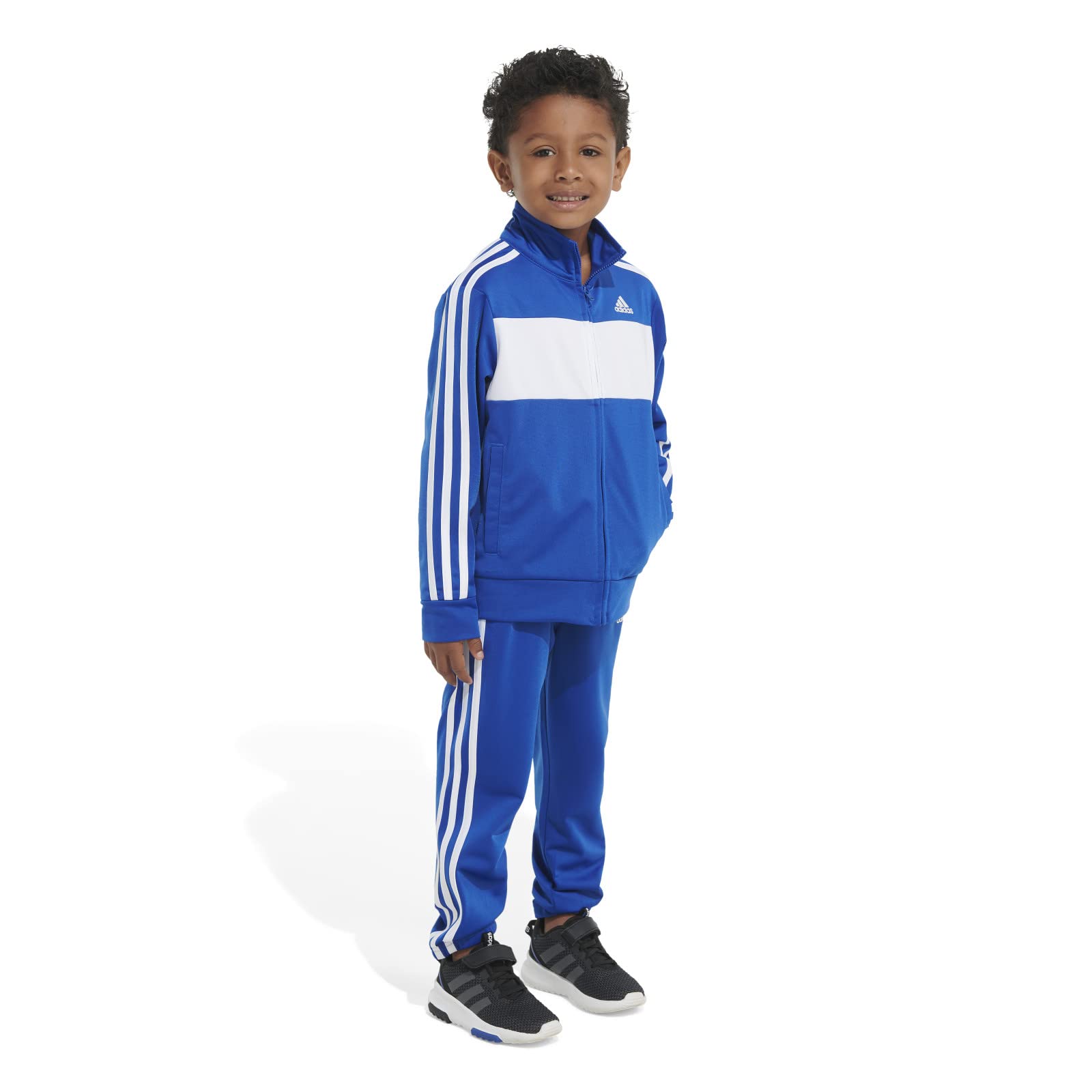 adidas Boys' Little Tricot Jacket & Pant Clothing Set, Essential Tricot Brite Blue, 4T