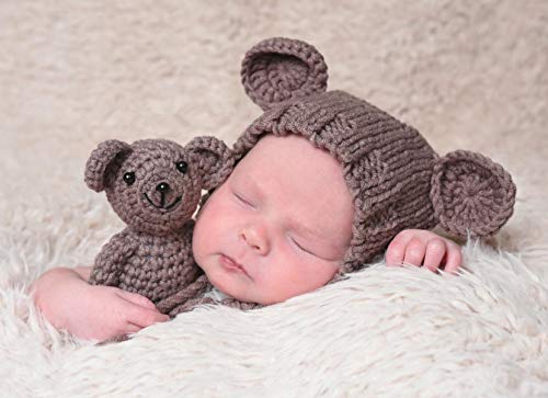 Lppgrace Newborn Baby Girls Boys Bear Hat Beanie with Bear Dolls Photography Accessories (Brown)