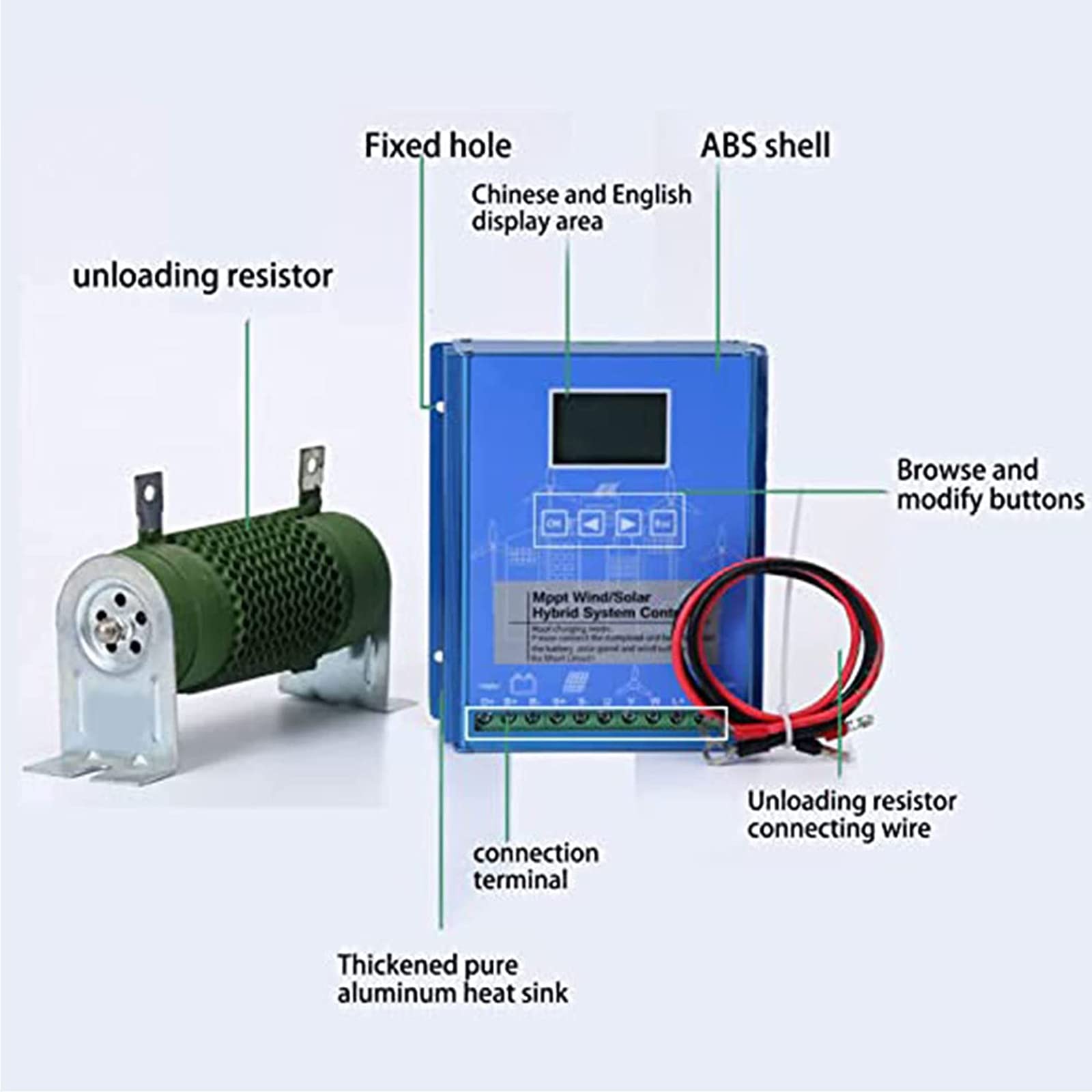 4000W Wind-Solar Hybrid Controller 12V/24V/48V, LCD Display MPPT Boost Charging Multifunctional Wind-Solar Hybrid Controller, 2000W Wind Turbine and 2000W Solar,12v