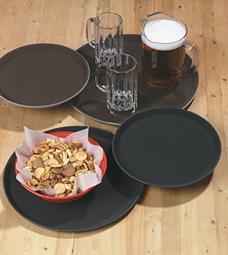 Carlisle FoodService Products CFS 1400GL004 GripLite Rubber Lined Non-Slip Round Serving Tray, 14" Diameter, Black (Pack of 12)