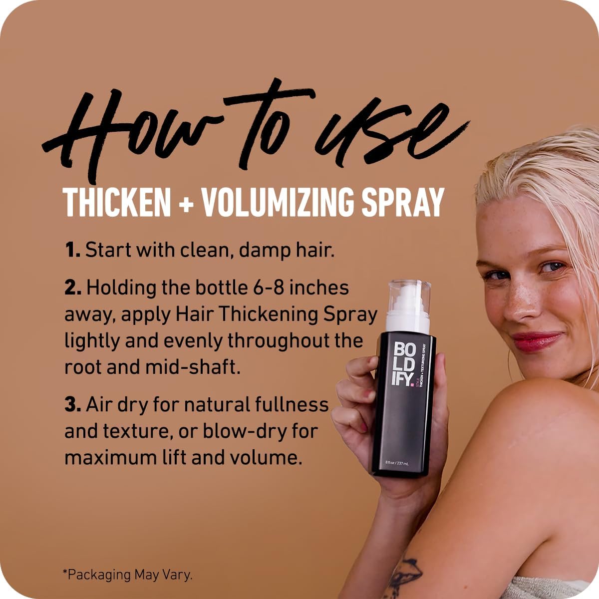 Boldify Hair Thickening Spray - Volume Booster - Stylist-Recommended Texture Spray for Hair Women & Men - 8oz