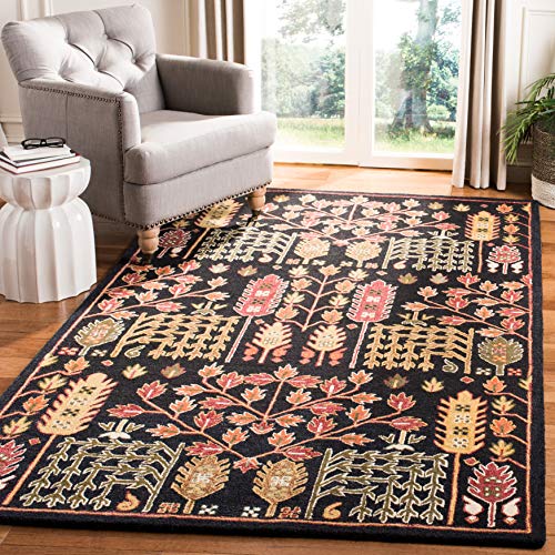 SAFAVIEH Aspen Collection 5' x 8' Black / Red APN522Z Handmade Boho Wool Area Rug