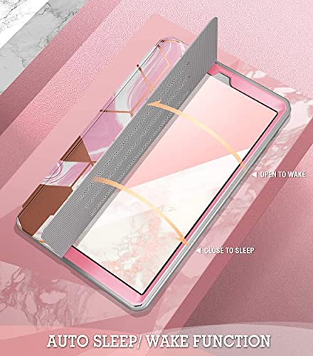 Popshine Marble Series Designed for Samsung Galaxy Tab A 10.1 2019 Case, Model SM-T510/T515, Full Body Premium 360 Degree Protective Folio Cover with Built-in Screen Protector, Liquid Marble Pink