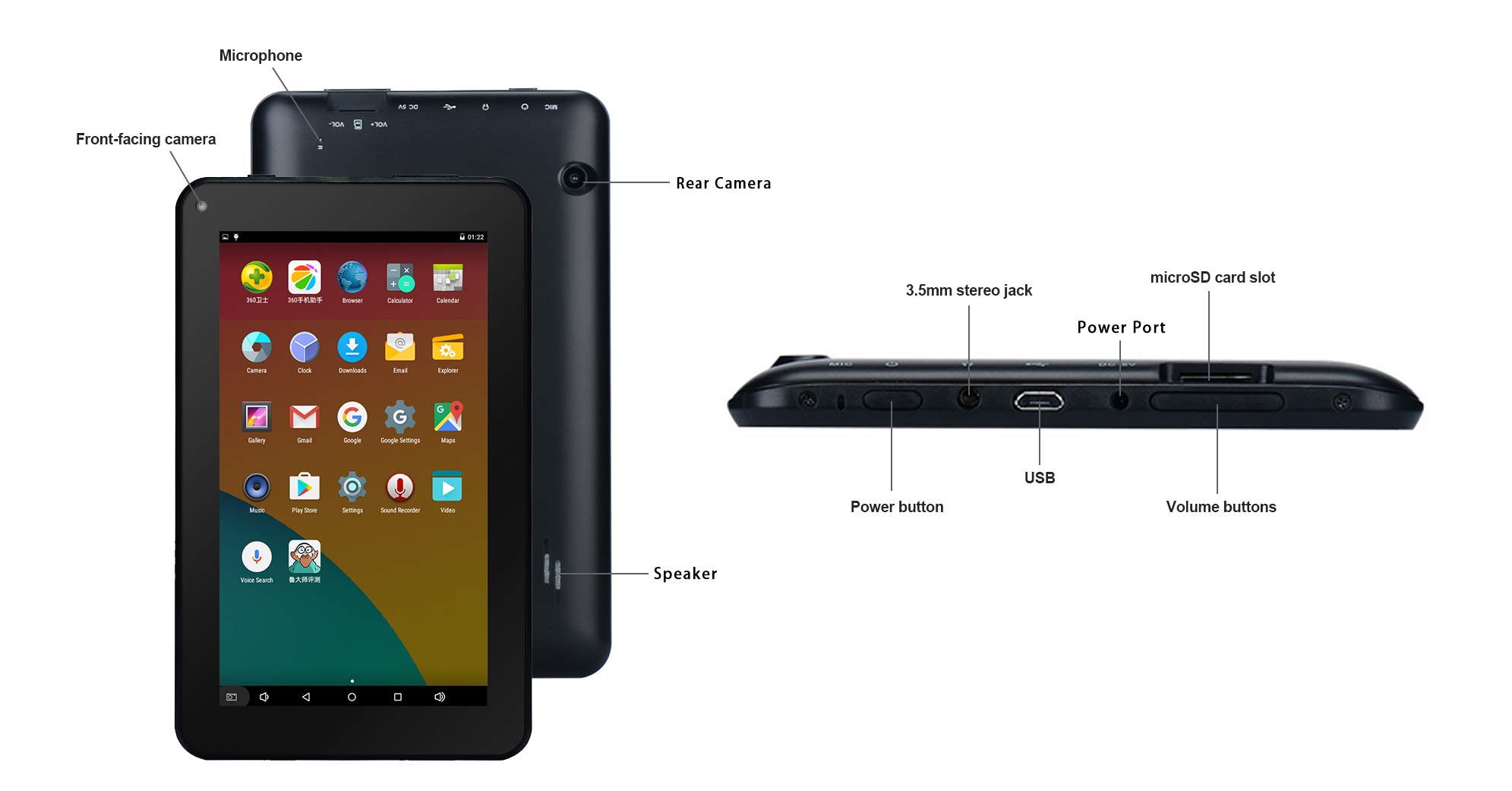 Haehne 7 inch Tablet, Android 6.0, Quad Core Processor, 1G RAM 16GB Storage, IPS Display, Dual Camera, FM, WiFi Only, Bluetooth, Black