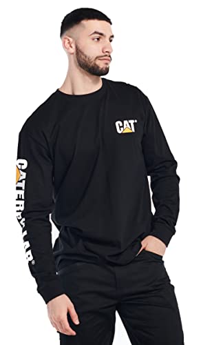 Caterpillar Men's Trademark Banner Long Sleeve Tee Shirts with Center Back Neck Wire Management Loop and CAT Logo, Black, X Large