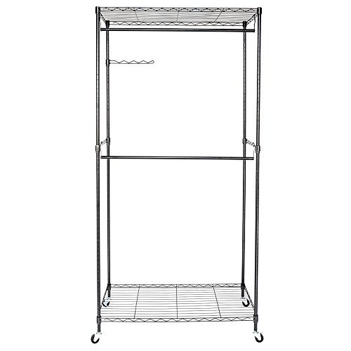 Knocbel Garment Rolling Rack Large Heavy Duty Closet Organizer with Adjustable Hanging Rod Shelf & Lockable Wheels, Black (2-Rods (35.4 x 17.7 x H70.9) inch)