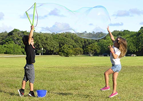 WOWMAZING Giant Bubble Wands Kit & bubble refills: Includes Wand, 5 Big Bubble Concentrate pouches and Tips & Trick Booklet | Outdoor Toy for Kids, Boys, Girls | Bubbles Made in The USA