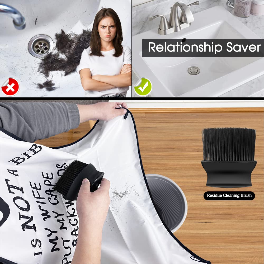 Beard Cape Apron, Beard Apron Bib, Beard Hair Catcher for Men's Shaving Trimming with Straight Razor and Blades, Suction Cups, Scissors, Cleaning Brush, Portable Pouch, Gift for Husband Boyfriend Men