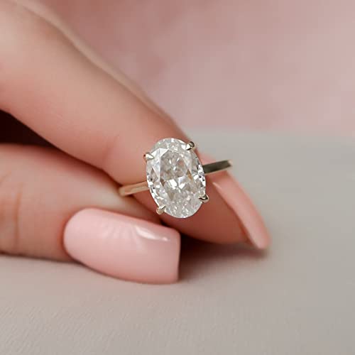 3 CT Oval Engagement Ring, Hidden Halo Moissanite Engagement Ring in 14K Yellow Gold, Ring Size - 6.5