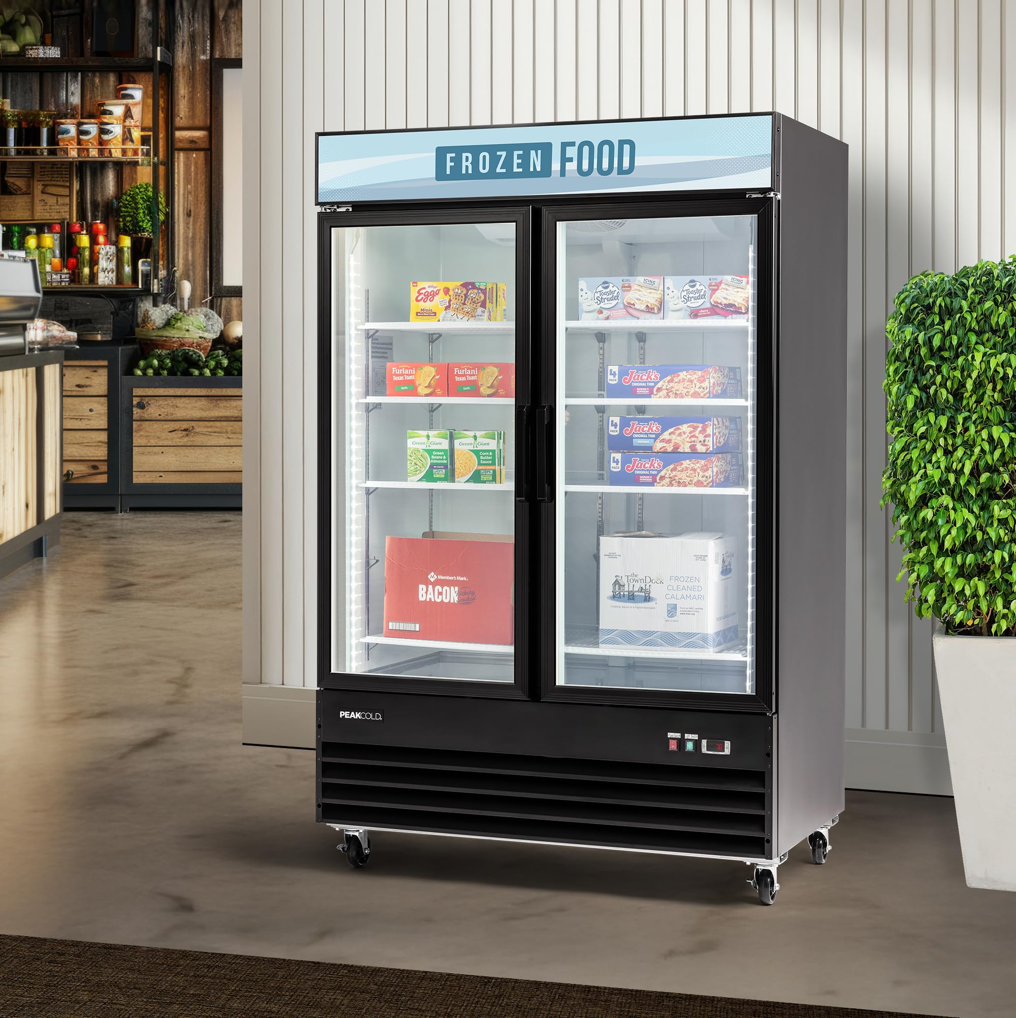 PEAKCOLD 2 Door Upright Commercial Display Cooler - Large Capacity Glass Door Merchandiser Cooler; 45 CU Ft.