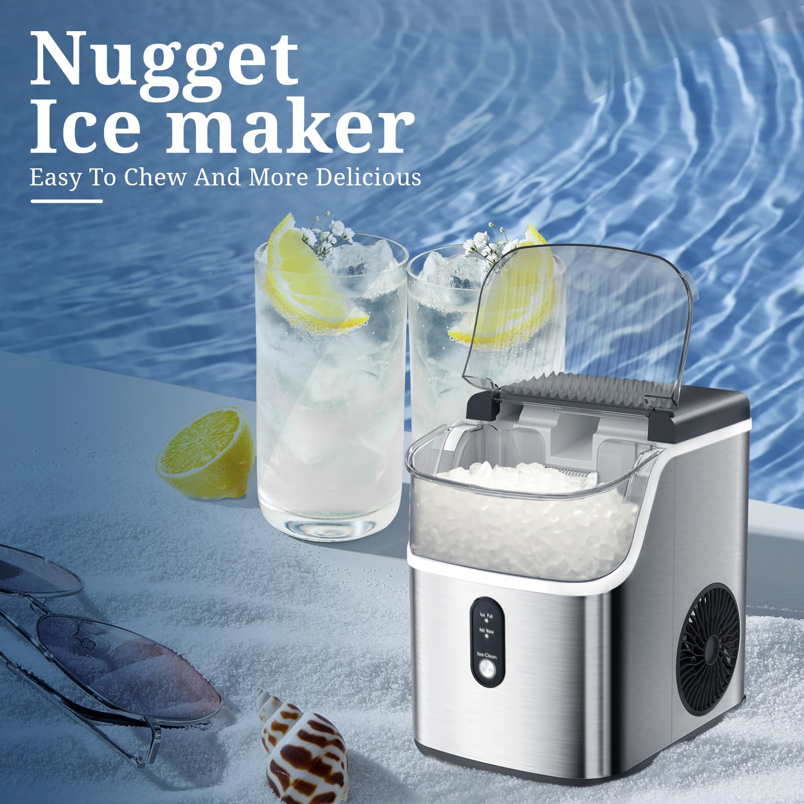 Antarctic Star Nugget Ice Maker Countertop - Chewable ice, Pebble Ice Maker Machine, 35lbs/24h, Auto-Cleaning Countertop Ice Machine, One Button Operation Ice Maker for Party/Home/Campingā¦