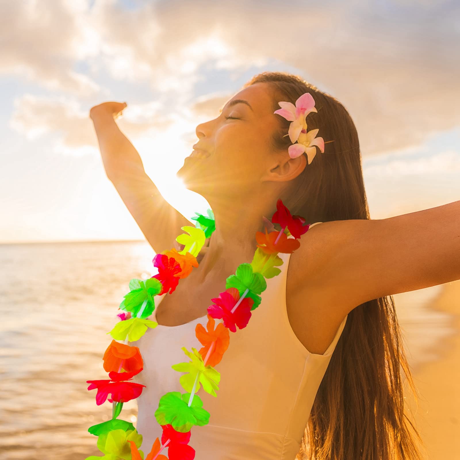 ADXCO 30 Pieces Hawaiian Leis Assorted Styles Leis Necklace Hawaiian Luau Tropical Flower Garland, Hawaiian Garland Party Decorations