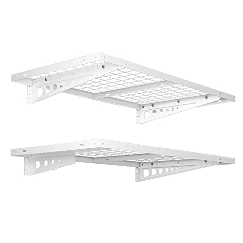 FLEXIMOUNTS 2-Pack 2x4ft Bike Storage Rack Garage Wall Shelves, 24-inch-by-48-inch, White