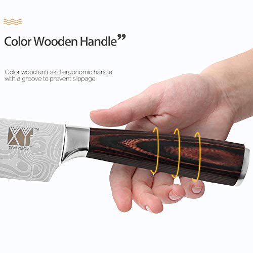 Japanese Kitchen Knife Set with Knife Covers Bread Eviscerate Sliced Fruit Utility Santoku Damascus Pattern Cooking Knife