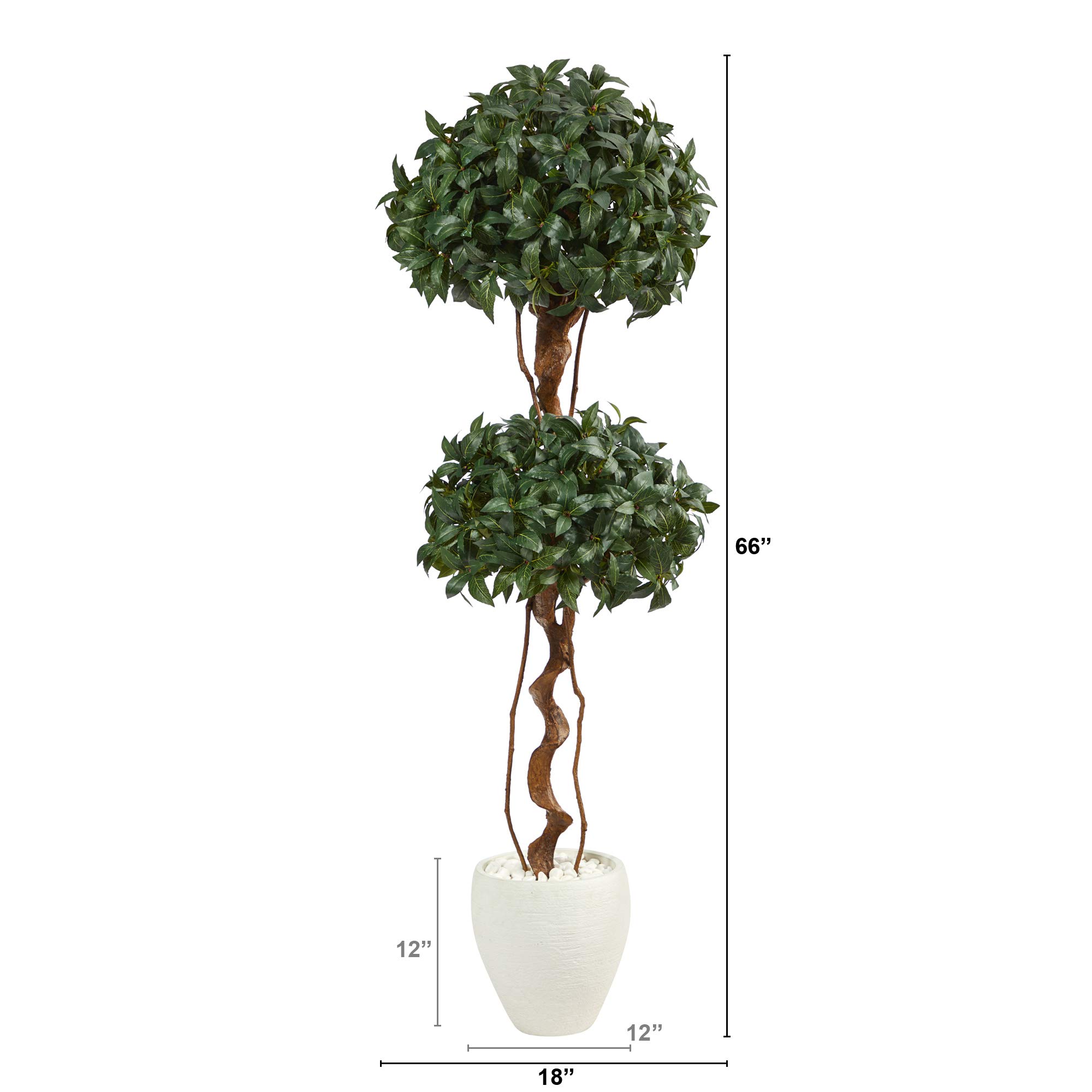 5.5ft. Sweet Bay Double Ball Topiary Artificial Tree in White Planter