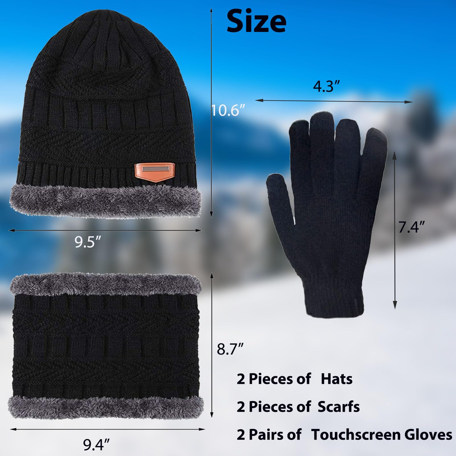 6 Pieces Winter Beanie Hat Scarf Gloves Set for Men and Women,Knitted Skull Cap Winter Hat Touchscreen Gloves Neck Warmer