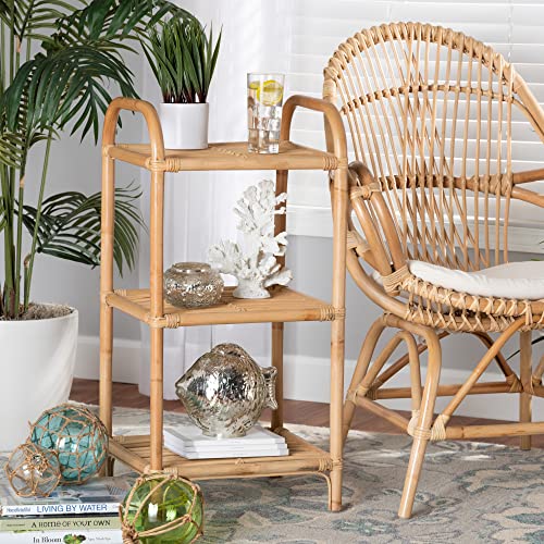 Bali & pari Barras Modern Bohemian Natural Rattan 3-Tier Display Shelf