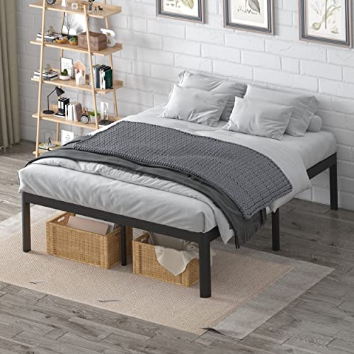 FUIOBYVV Queen Bed Frame with Round Corner Edge Legs, 14 Inch High 3500 lbs Heavy Duty Metal Platform Bed Frame Queen Size, No Box Spring Needed/Non-Slip/Steel Slat Support/Noise Free