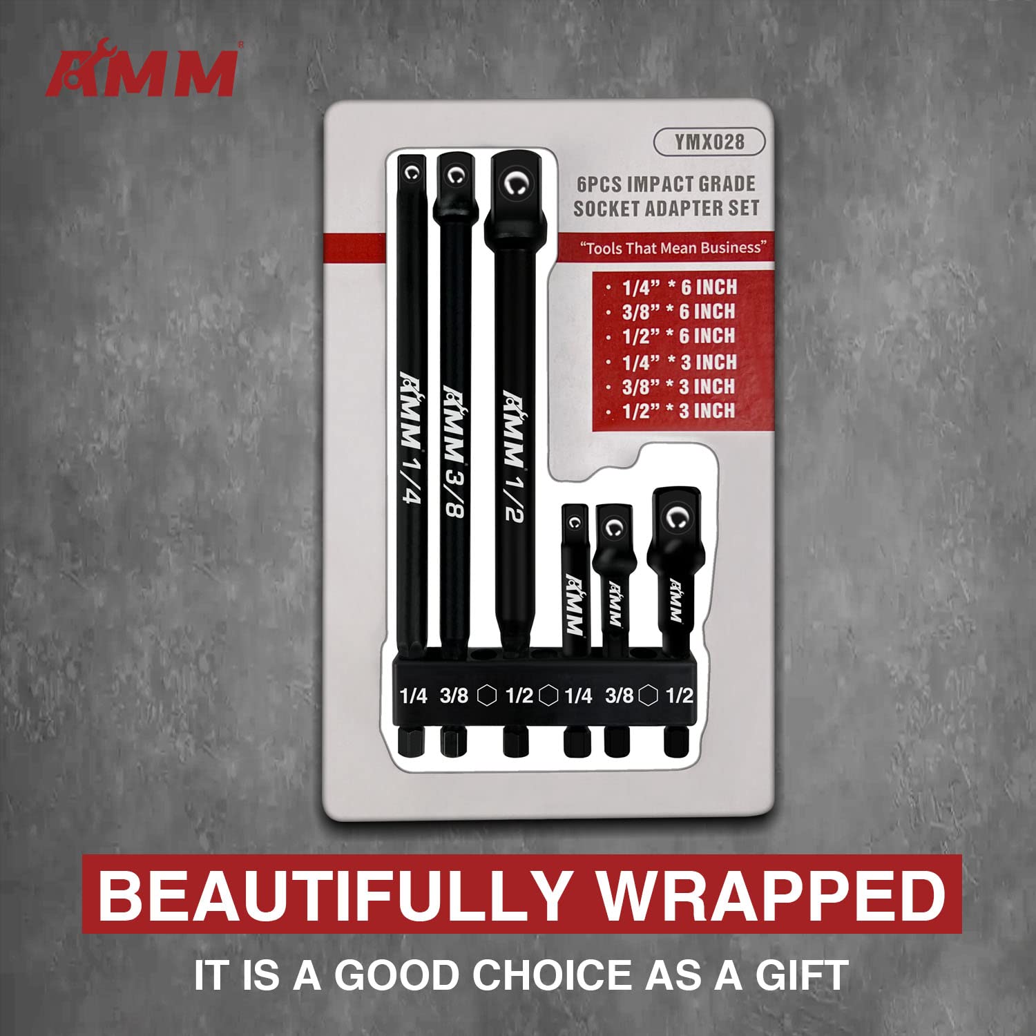 AMM 6-Piece Impact Grade Socket Adapter Set, 3-Inch & 6-Inch Power Drill Socket Driver Adaptor, 1/4", 3/8", 1/2" Hex Shank Adapt Your Power Drill To High Torque Impact Wrench