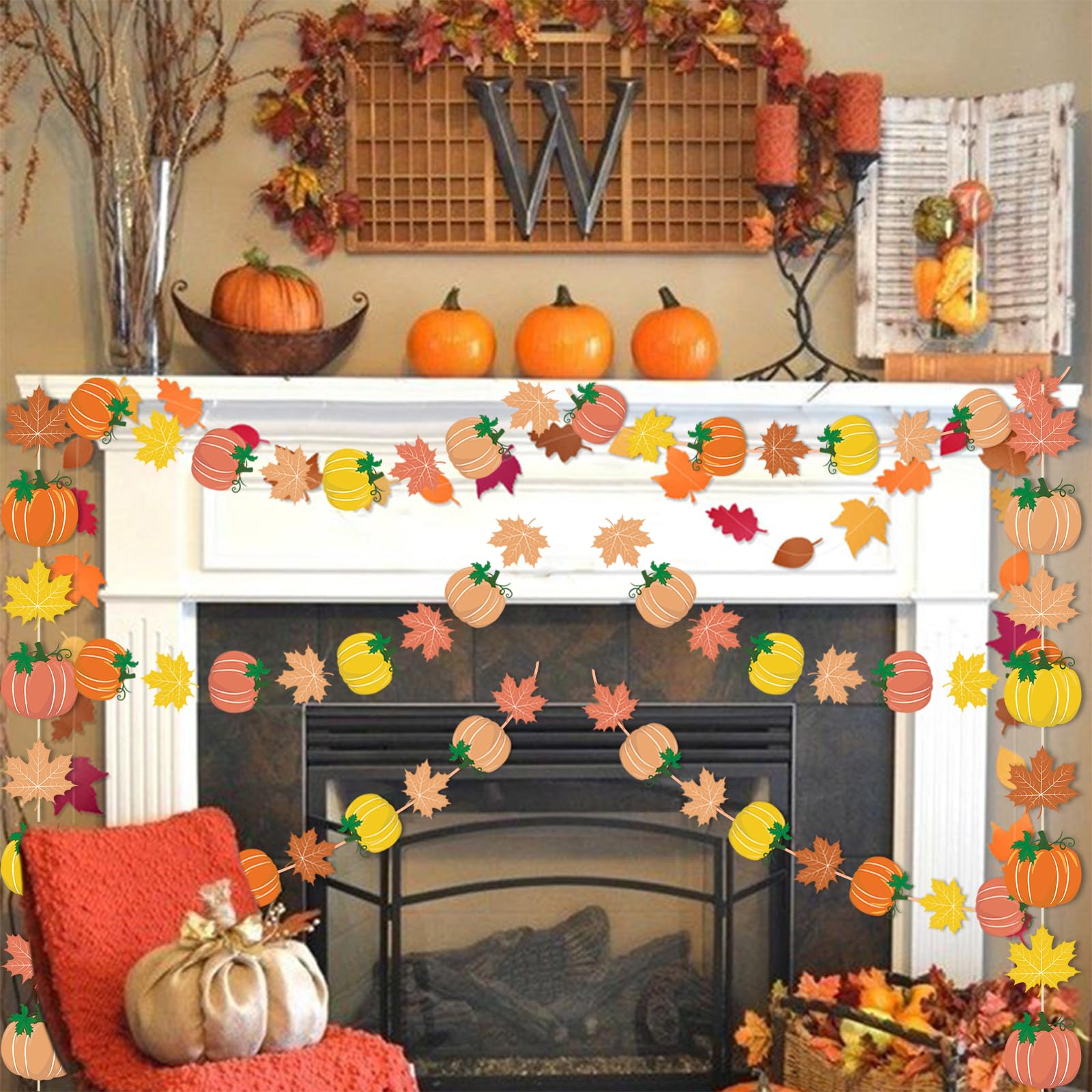 8 pack Fall Pumpkin Maple Leaf Hanging Banners,Little Pumpkin Baby Shower Decorations Fall Birthday Party Hanging Swirls,Autumn Thanksgiving Hanging Decorations for Classroom Home Party Supplies