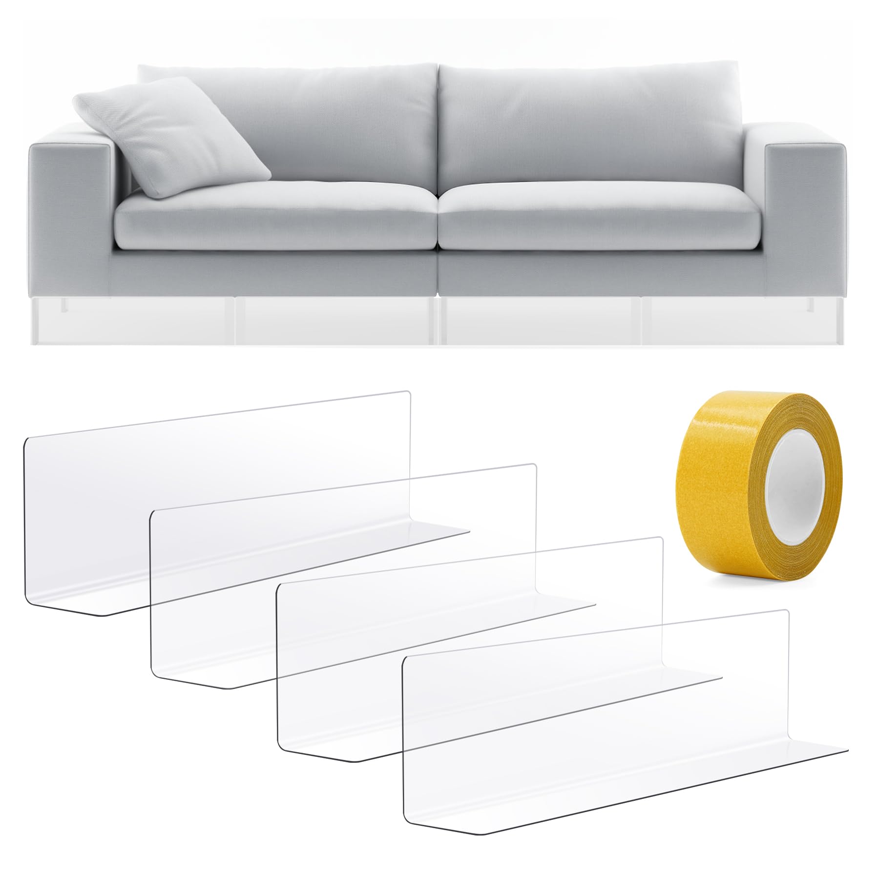 8 Pack Under Couch Blocker, 16in Long x 1.6in High Under Bed Blocker, Under Couch Guards with Cloth-Based Tape to Prevent Pets Toys from Getting Under Sofa Bed Furniture Gap