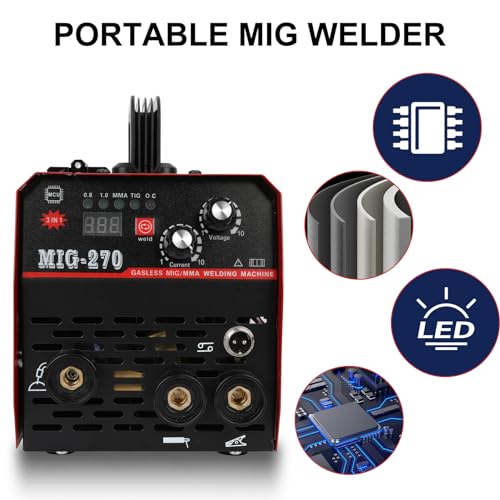 3 in 1 Compact MIG Welder, 270A 110V MIG TIG MMA Gasless Welding Machine, Adjustable Current, Dual Voltage Mini Electric Inverter Welder