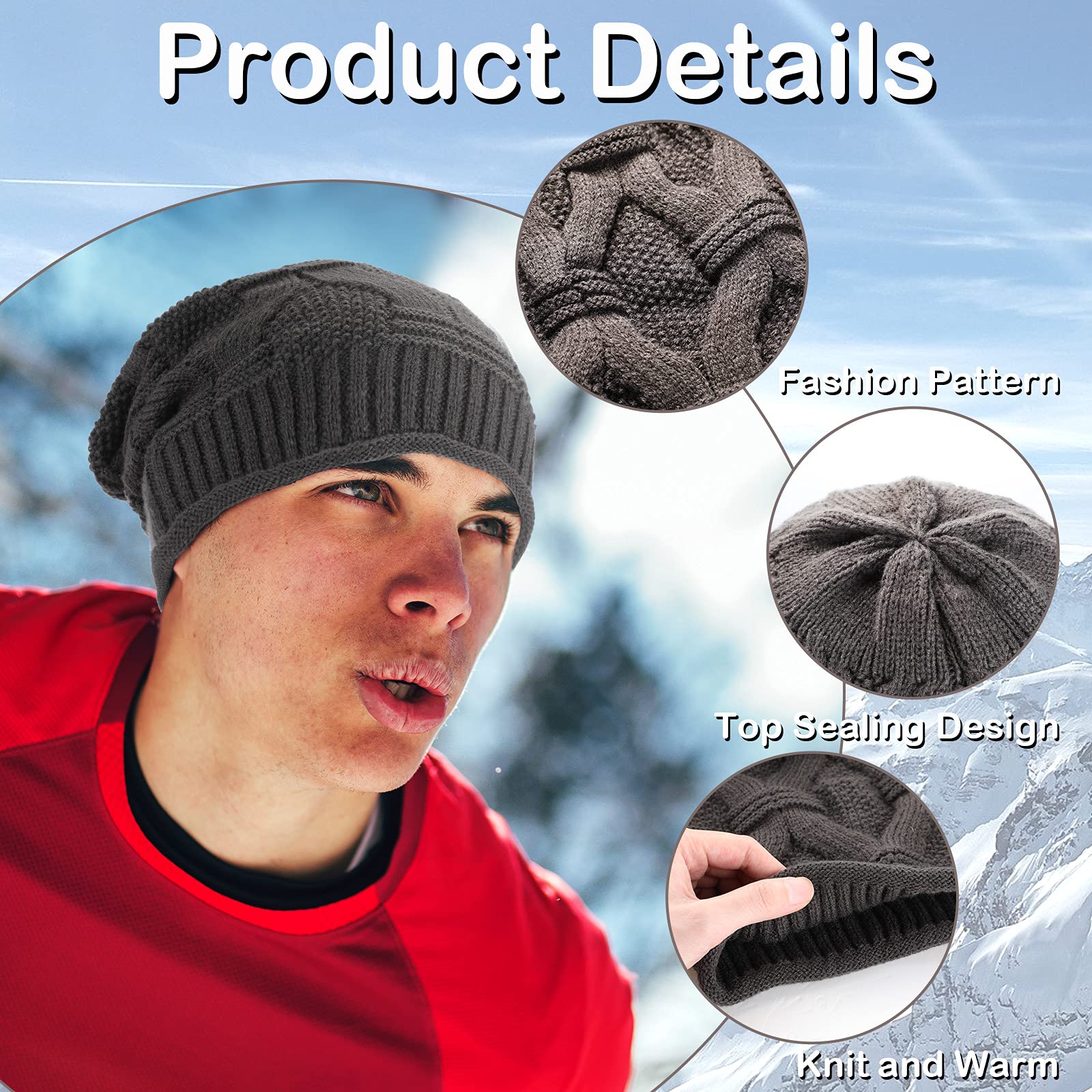 4 Pieces Knit Slouchy Beanie Hat for Women Men Oversized Soft Warm Winter Beanie Hat Chunky Stretch Cable Knit Beanie (Cute Colors)
