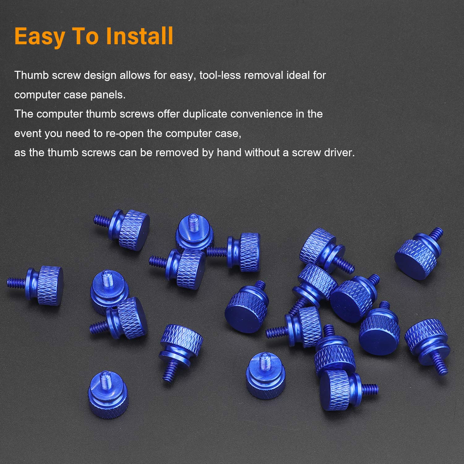 Powlankou 20 Pieces 6#-32 Computer Case Screws, Anodized Aluminum Thumbscrews, Fully Threaded Knurled Thumbscrews, Thumb Screws (Blue)