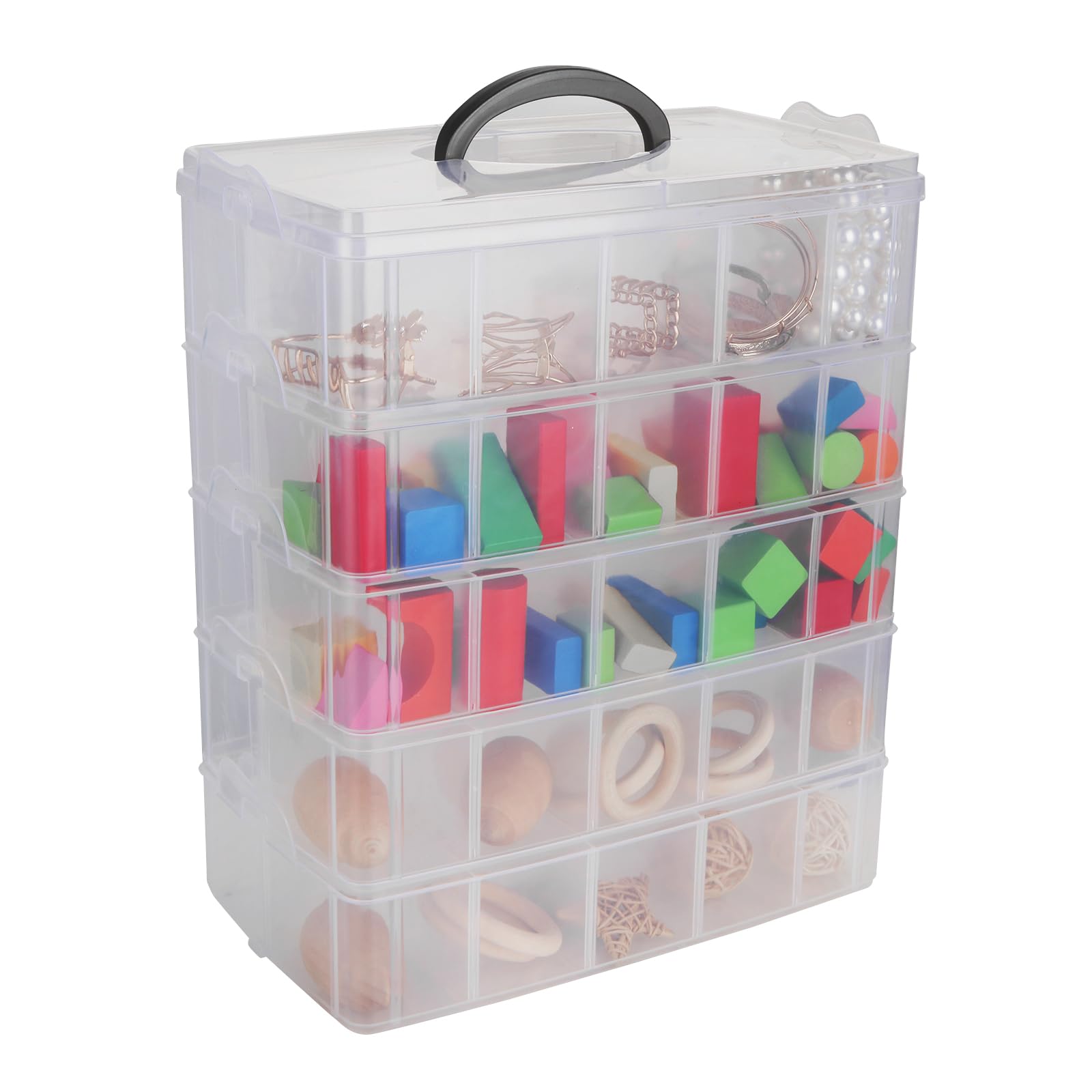 ACXFOND 6-Tier Stackable Storage Container Bead Organizer Box 60 Adjustable Compartments for Arts and Crafts, Toy, Fuse Beads, Washi Tapes, Beauty Supplies, Sewing Storage (Clear)